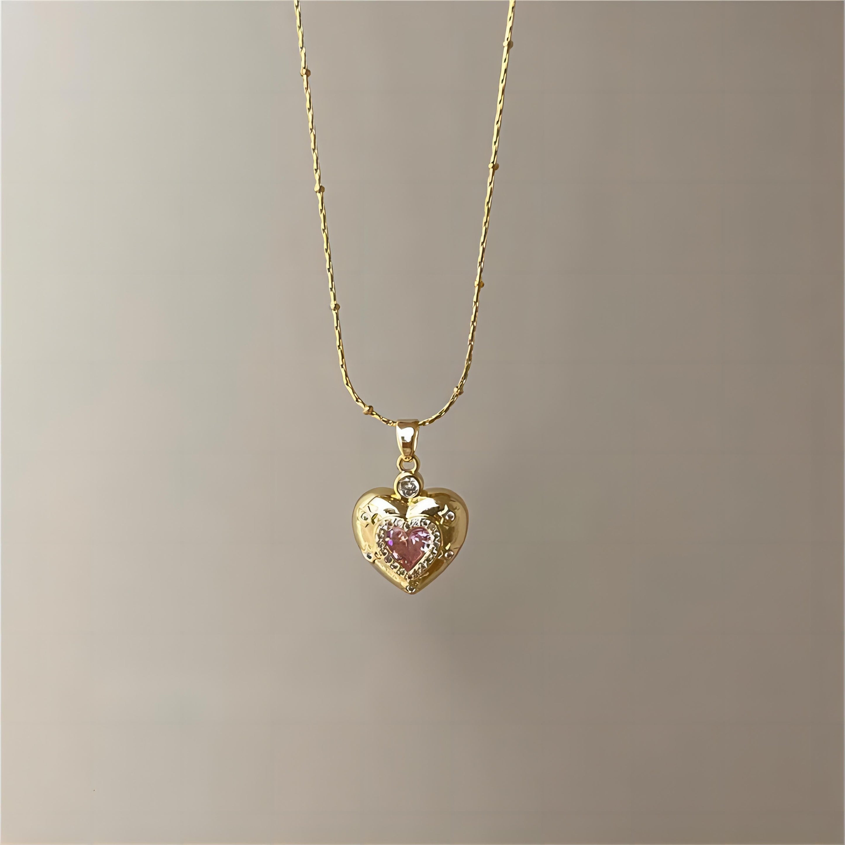 Charming Pink Crystal Heart Chain Necklace SK592 – Sukikawaii