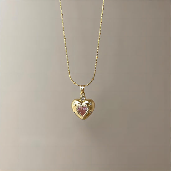 Charming Pink Crystal Heart Chain Necklace SK592 – Sukikawaii